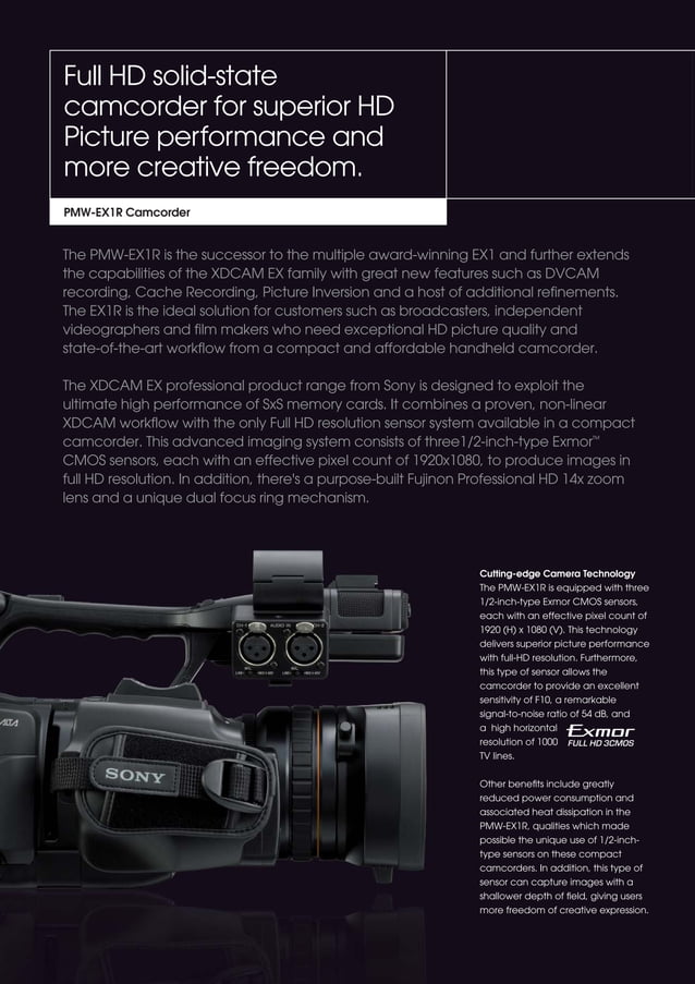 Sony PMW-EX1R | PDF | Cameras and Camcorders | Consumer Electronics