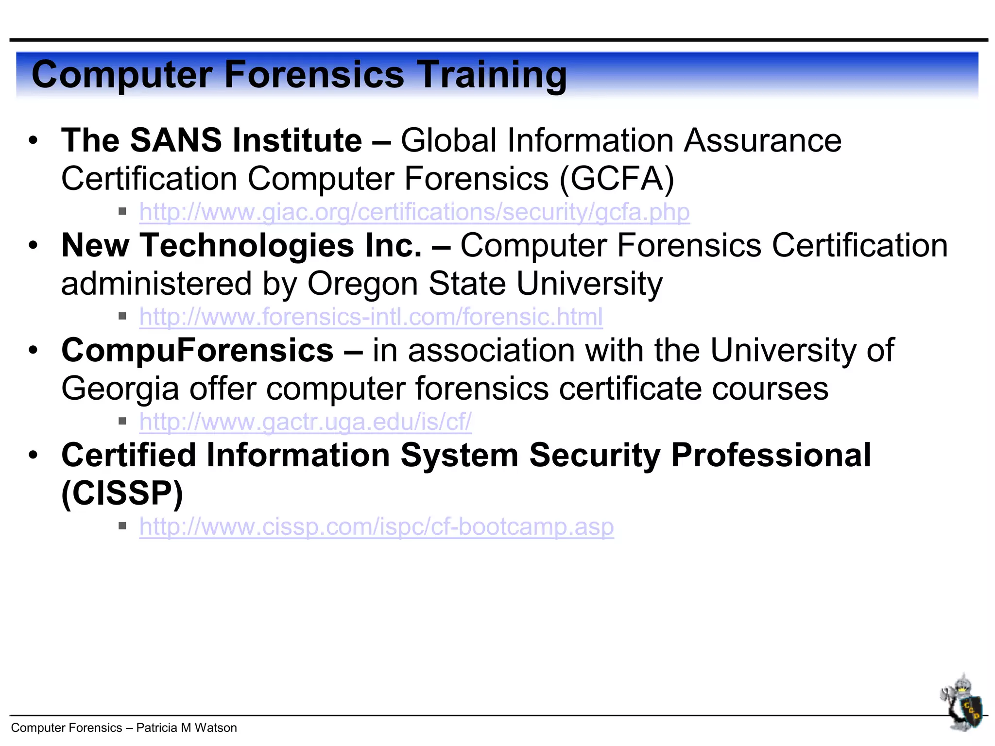 Computer Forensics | Patricia Watson | 2004 | PDF