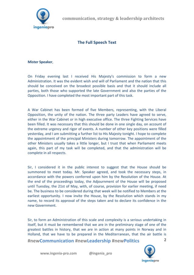 PM Winston Churchill "Blood, toil, tears & sweat" speech | PDF