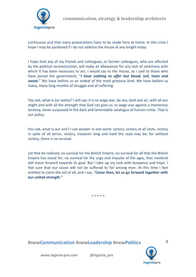 PM Winston Churchill "Blood, toil, tears & sweat" speech | PDF