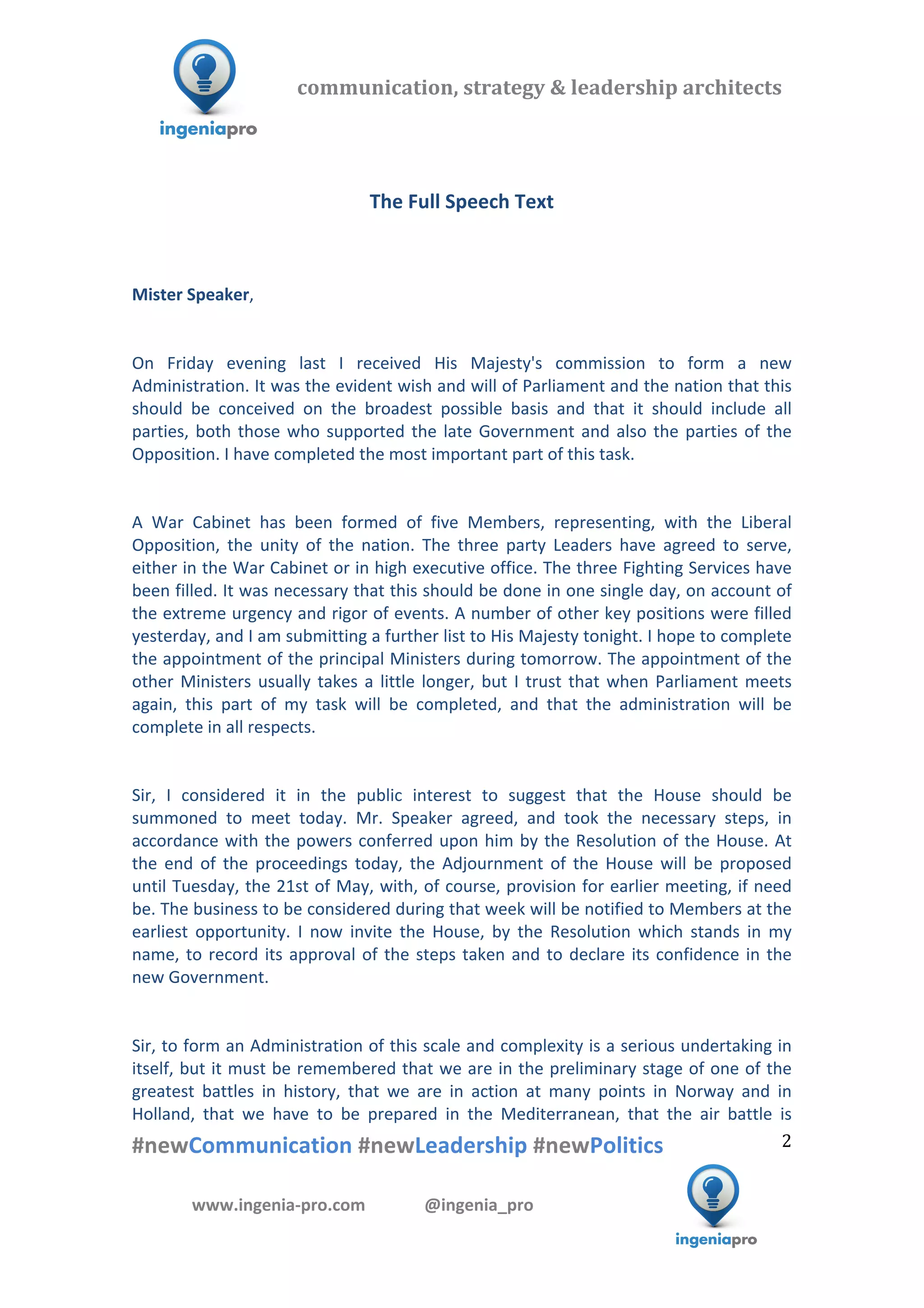 PM Winston Churchill's "Blood, toil, tears & sweat" speech | PDF