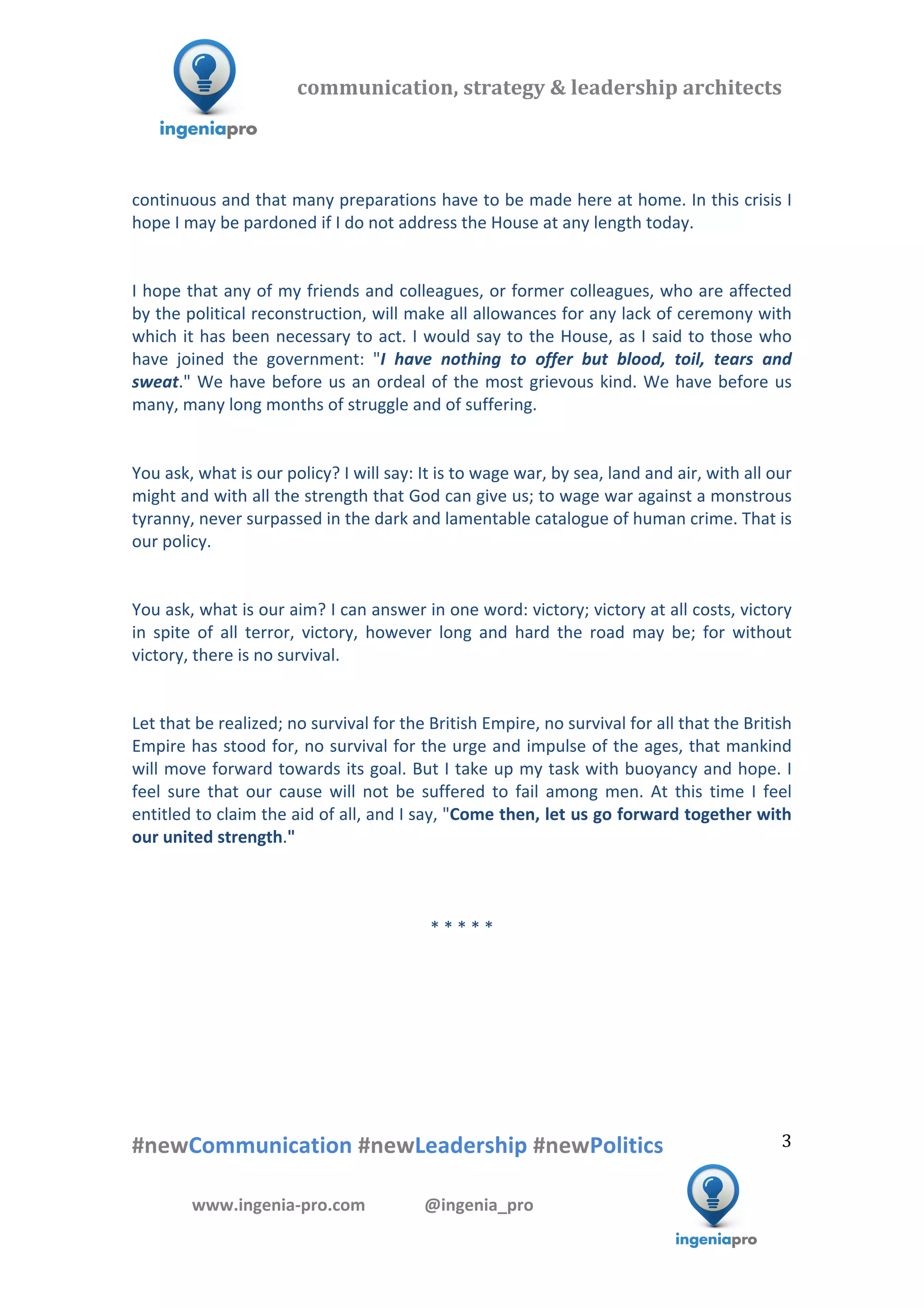 PM Winston Churchill's "Blood, toil, tears & sweat" speech | PDF