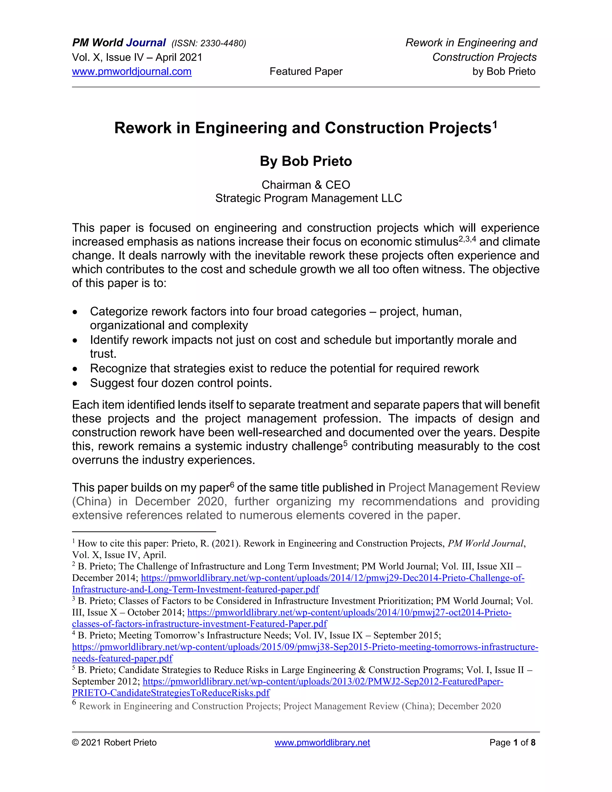 Rework in Engineering & Construction Projects | PDF