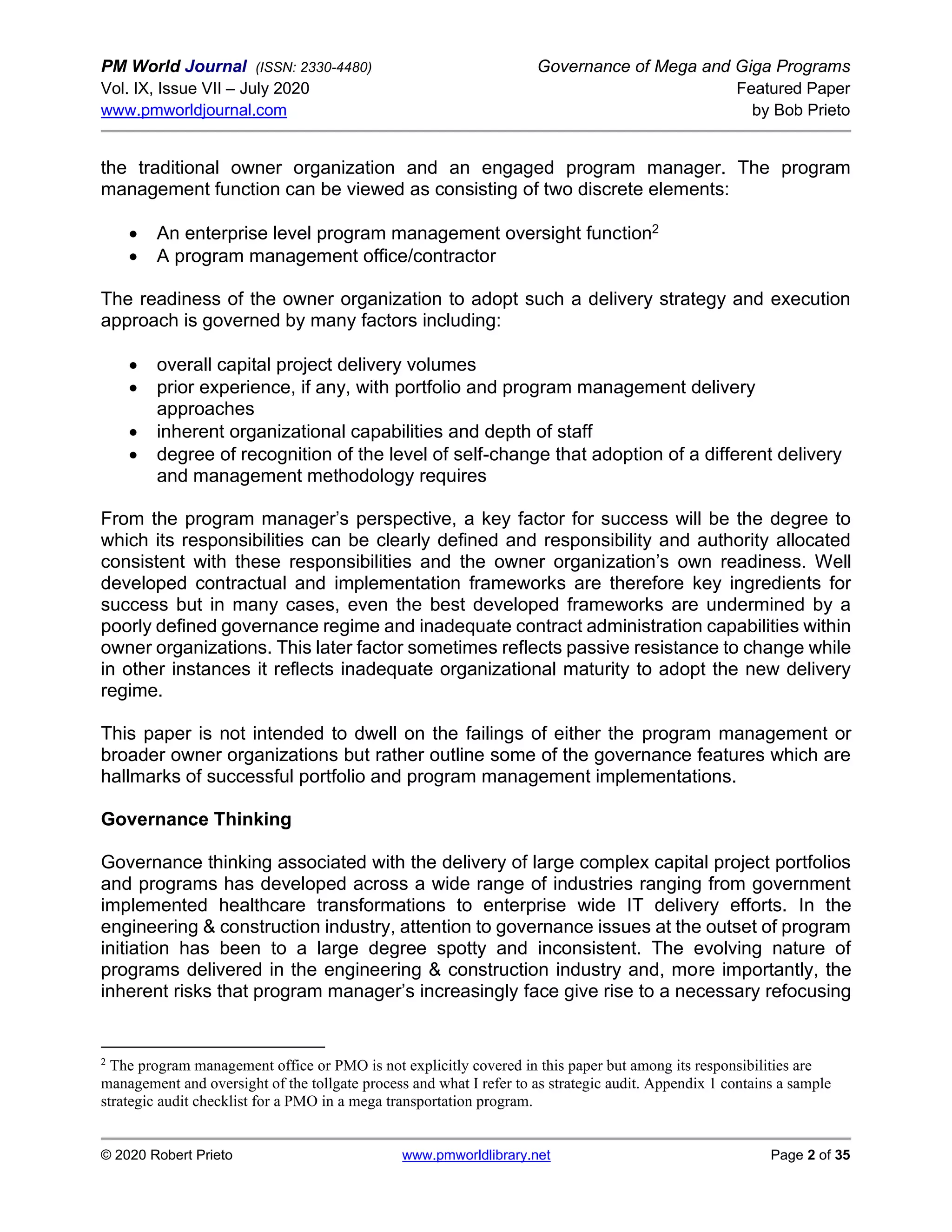 Governance of mega and giga programs | PDF