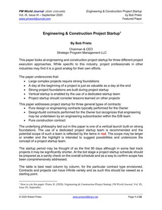 Engineering and construction project startup | PDF