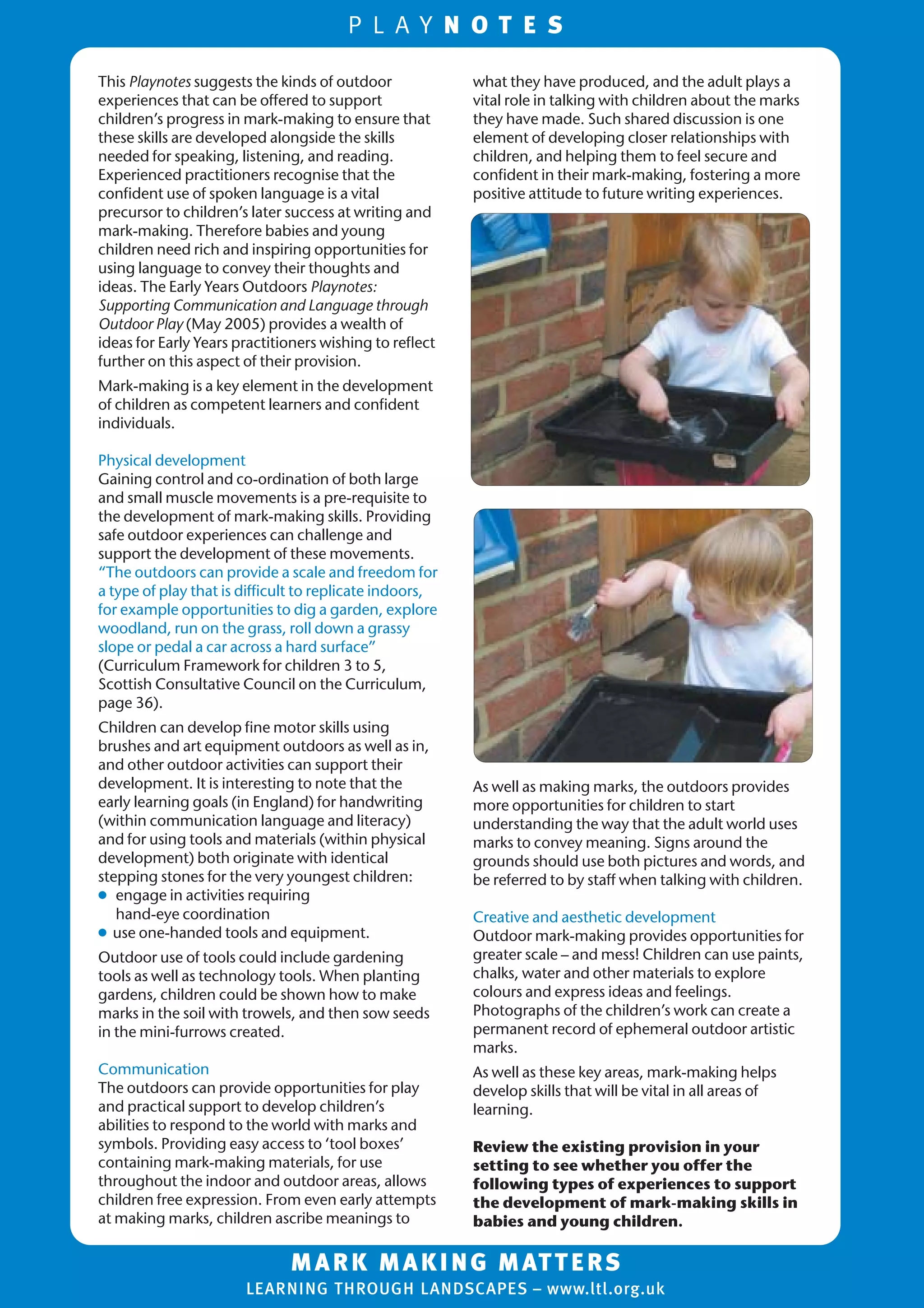 Supporting Mark, Making Skills Through Outdoor Play: Early Years ...