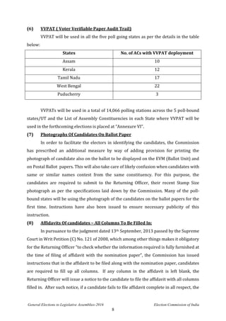 Schedule for the General Elections to the Legislative Assemblies of ...