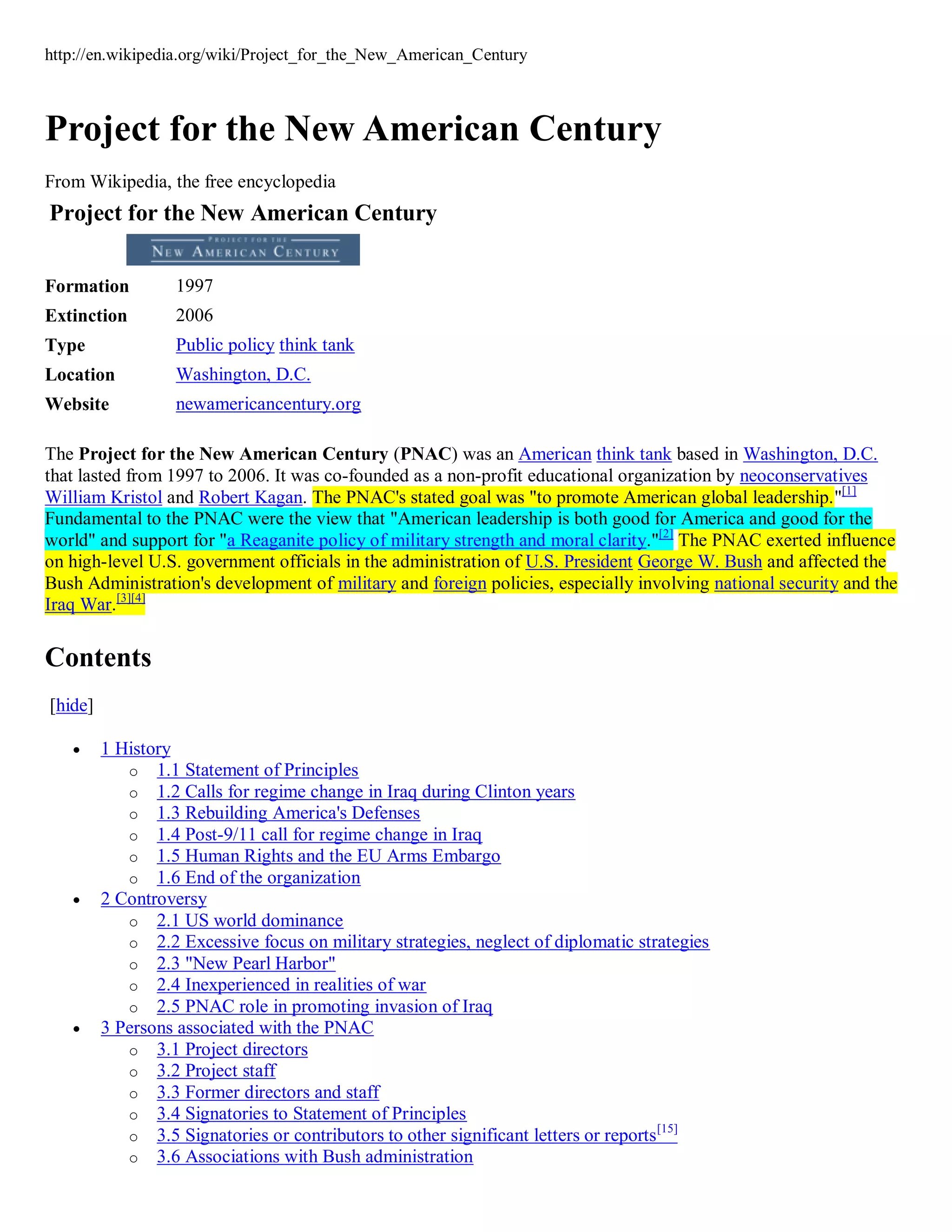 PNAC - PROJECT FOR THE NEW AMERICAN CENTURY | PDF