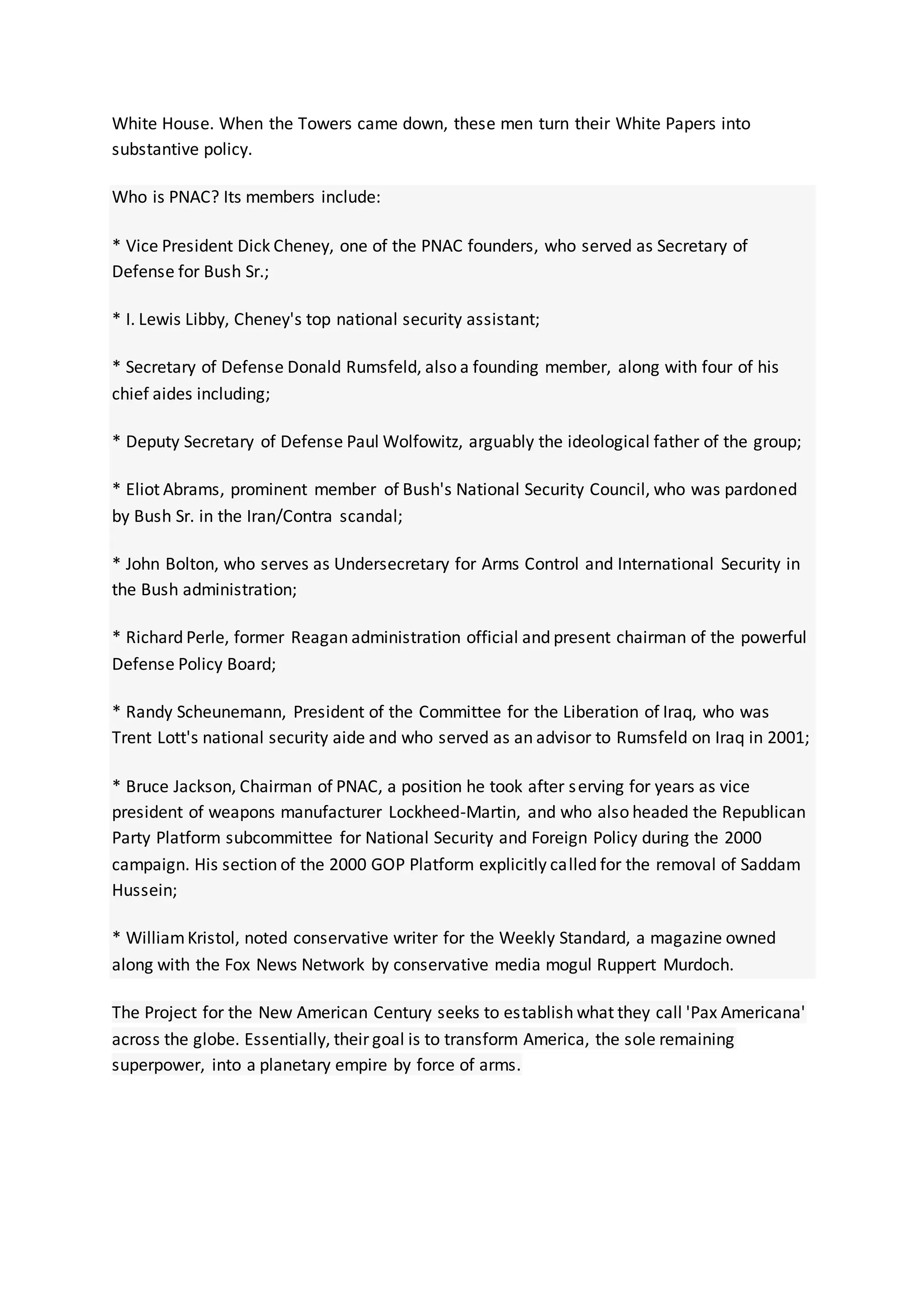 The Project for the New American Century (Samenvatting) | DOCX