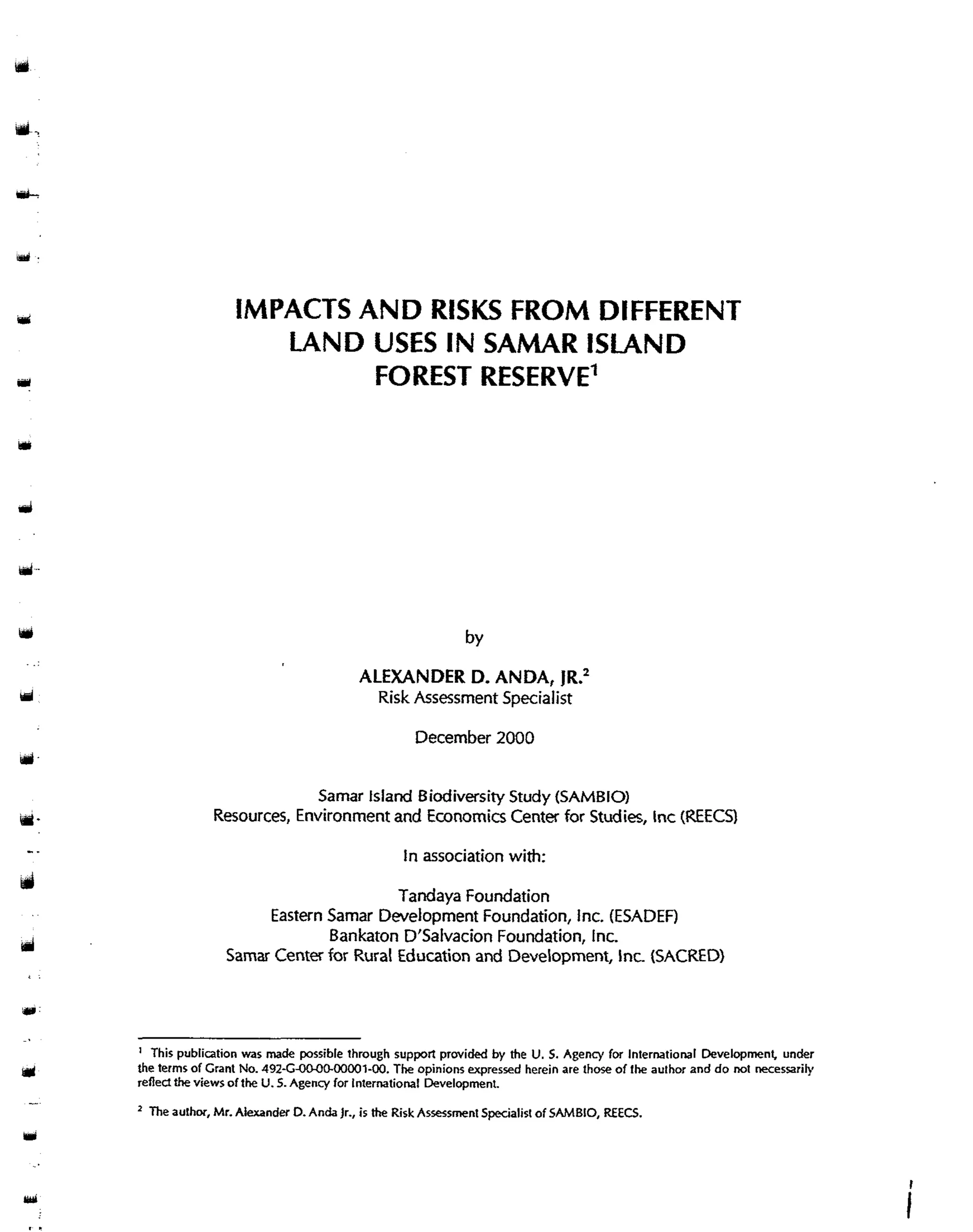 IMPACTS AND RISKS FROM DIFFERENT LAND USES IN SAMAR ISLAND FOREST ...