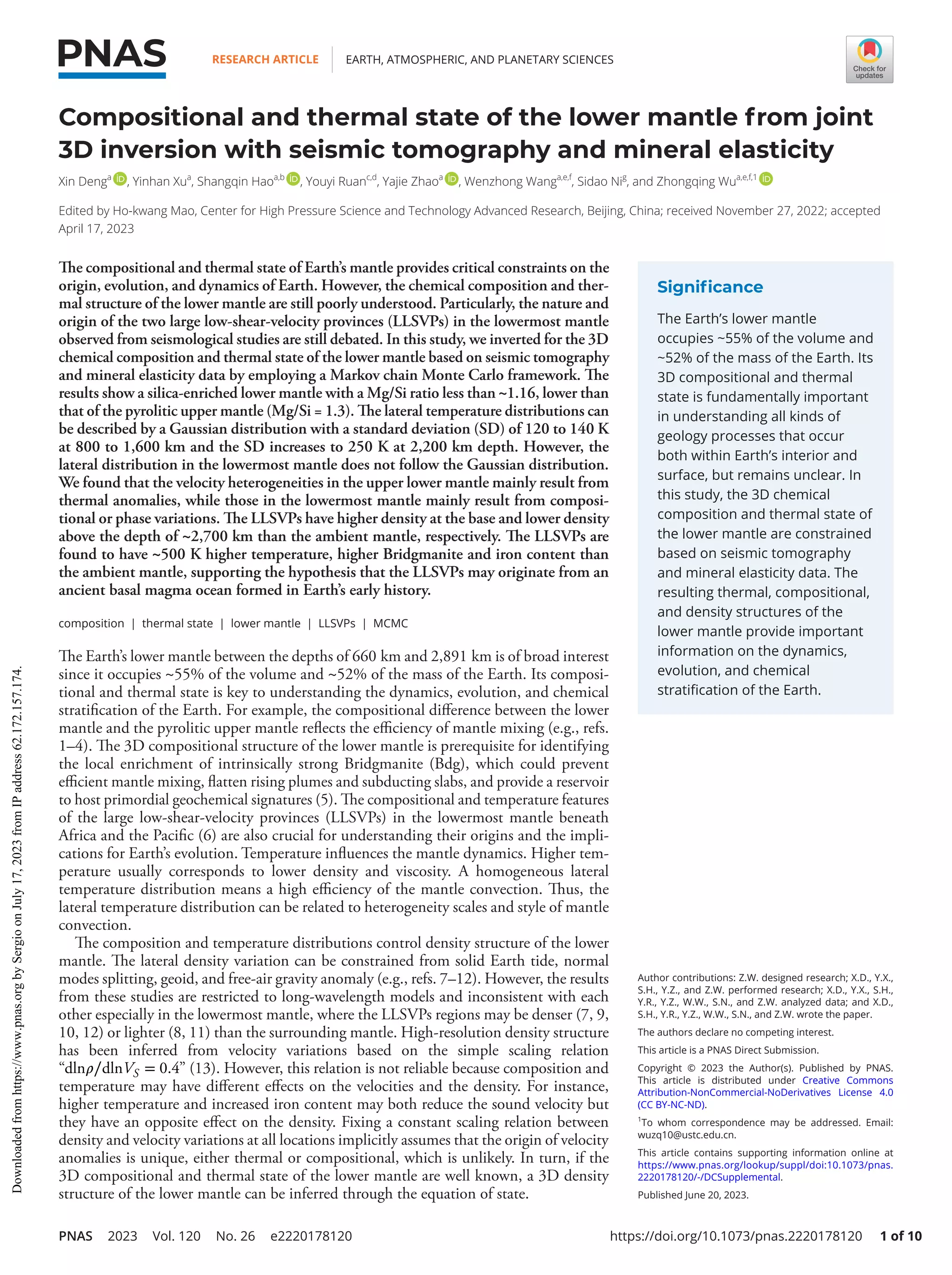 Compositional And Thermal State Of The Lower Mantle From Joint 3d Inversion With Seismic
