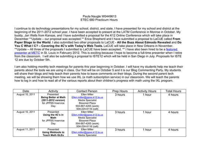 ETEC680 Practicum Hours | DOC