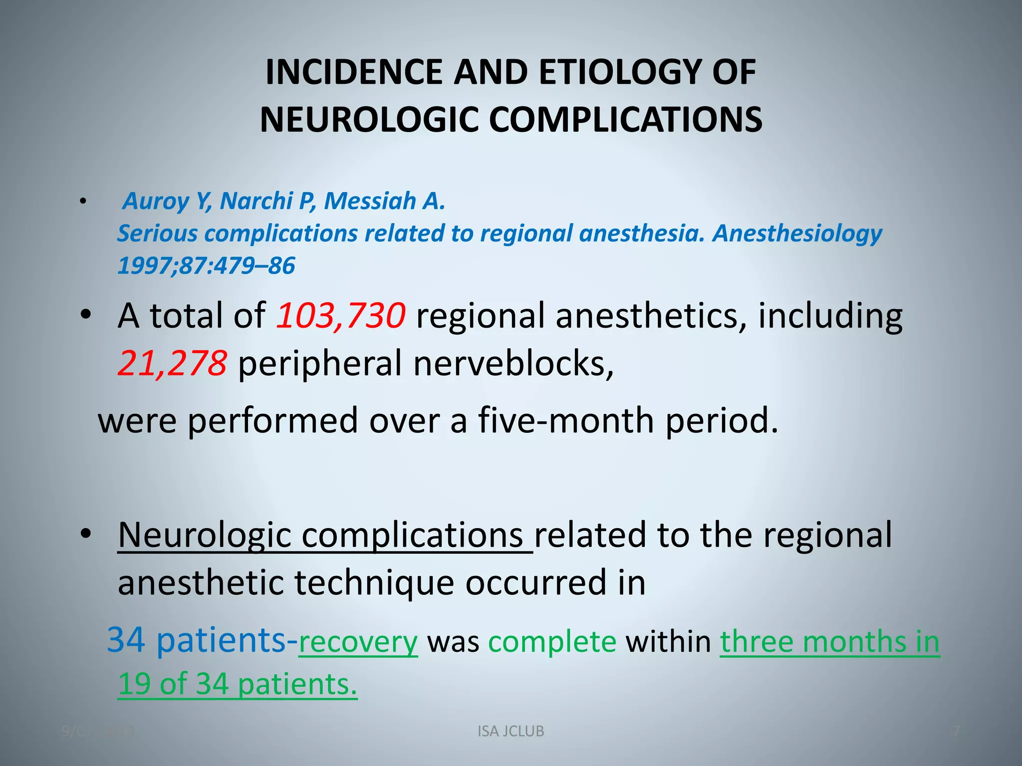NEUROLOGICAL COMPLICATIONS IN PERIPHERAL NERVE BLOCKS | PPTX