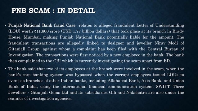 PUNJAB NATIONAL BANK SCAM | PPTX | Business Banking & Finance | Business