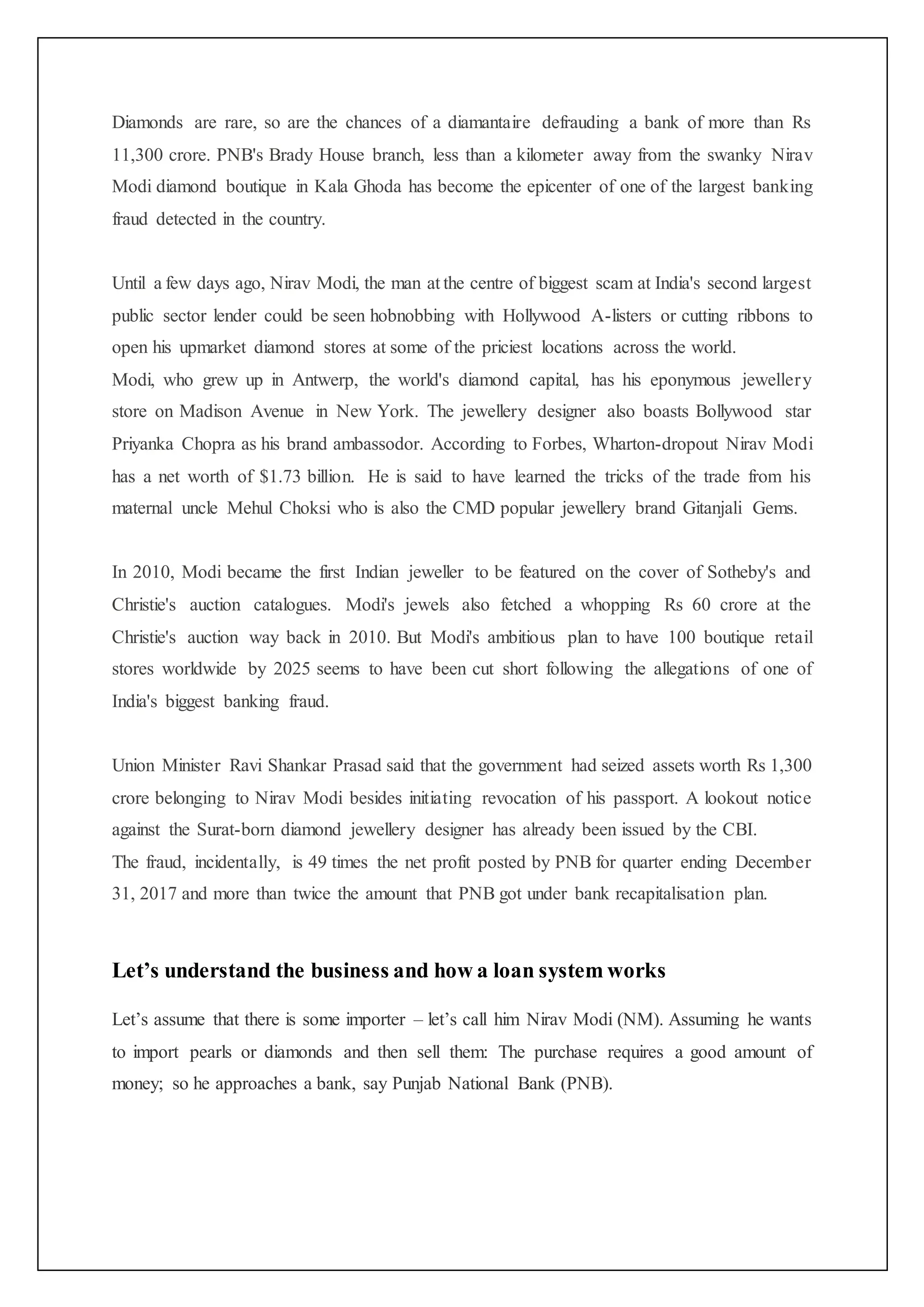 “NIRAV MODI & THE PUNJAB NATIONAL BANK FRAUD” | DOCX