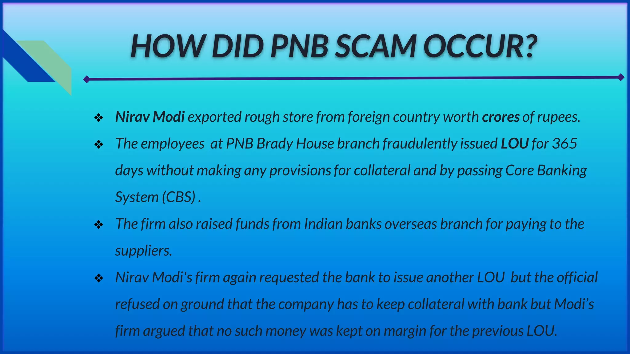 PUNJAB NATIONAL BANK SCAM (NIRAV MODI) | PPTX