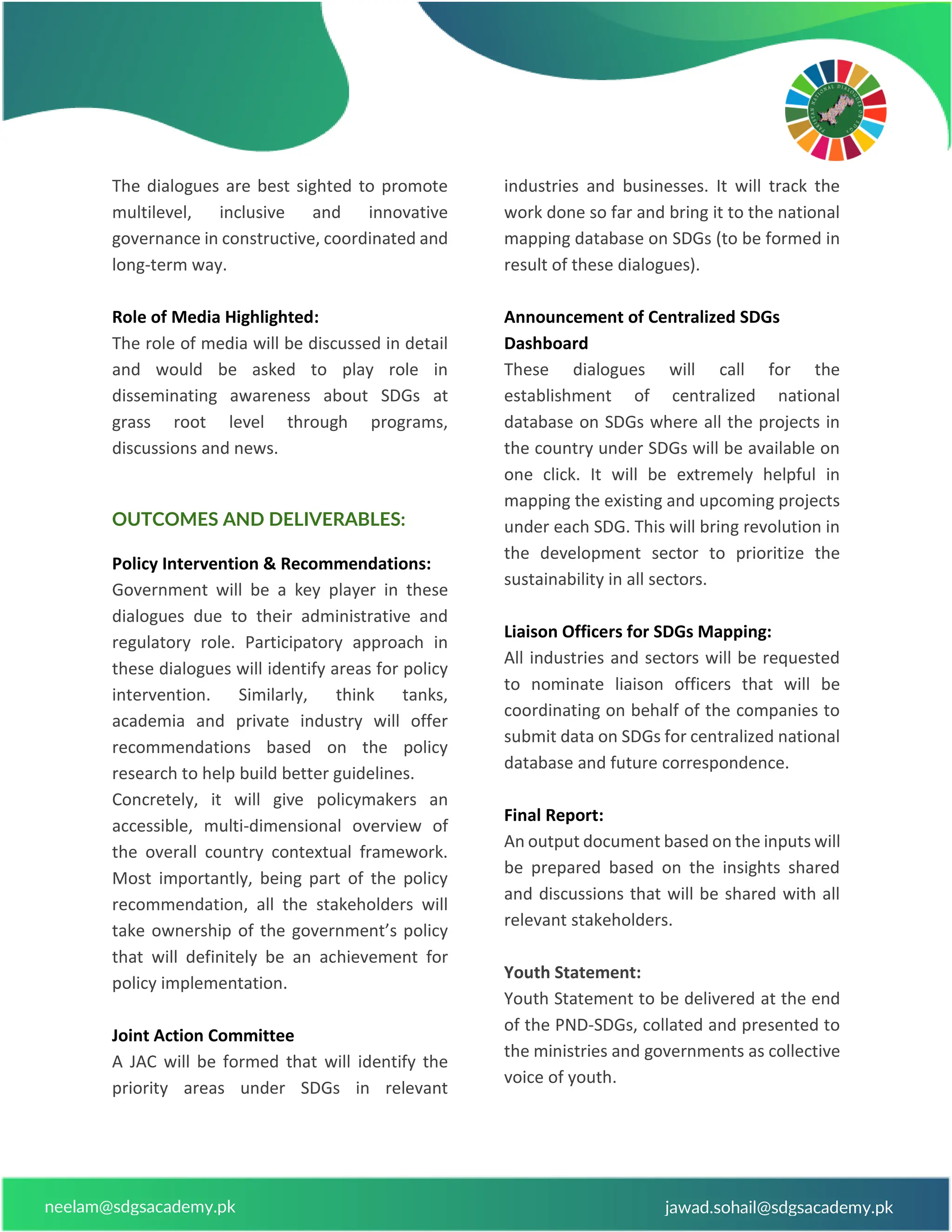 Pakistan's First Ever National Dialogues on SDGs | PDF