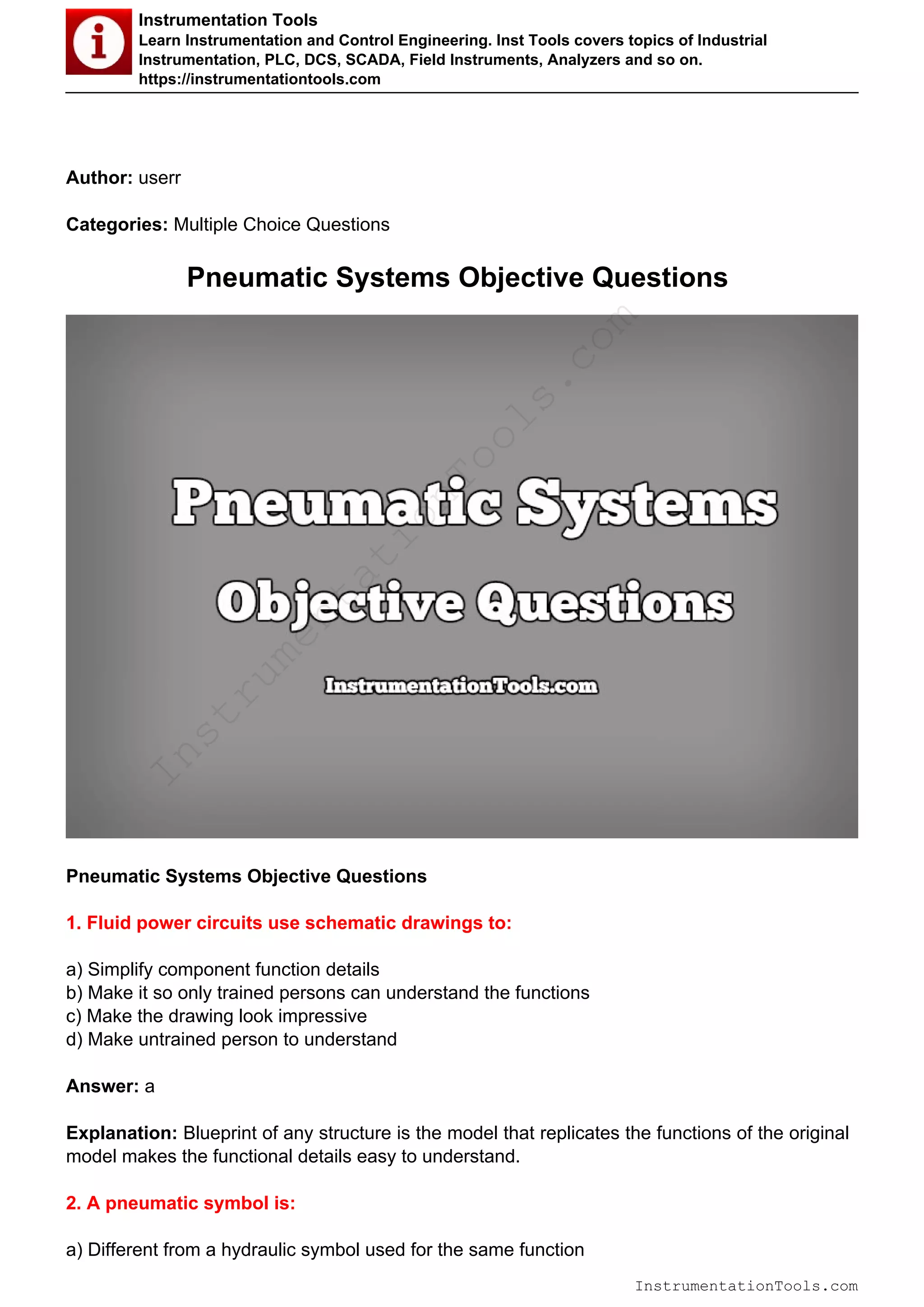 Pneumatic system MCQ | PDF
