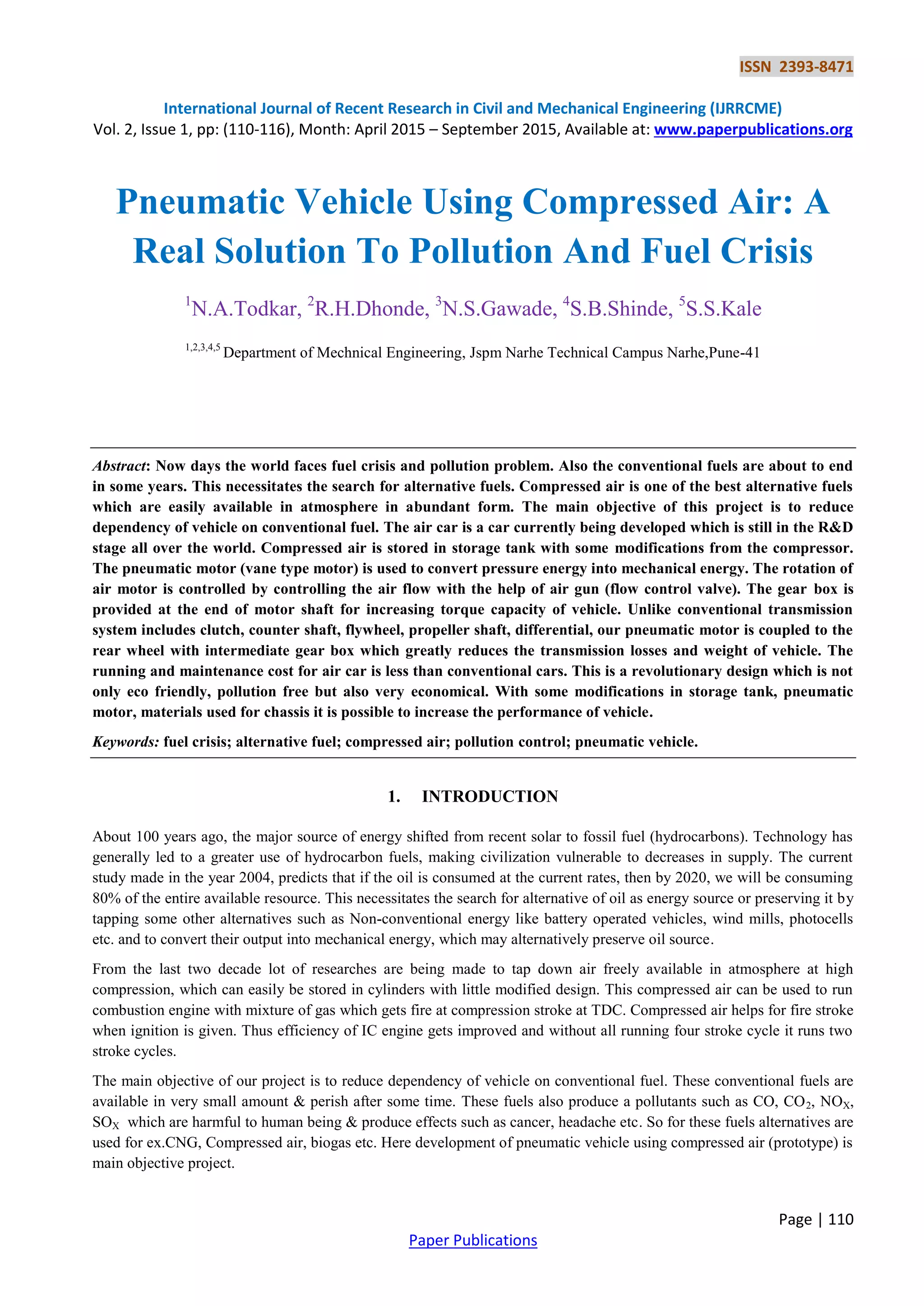 Pneumatic Vehicle Using Compressed Air: A Real Solution to Pollution ...
