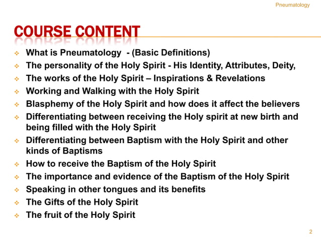 Pneumatology lecture slides | PPTX