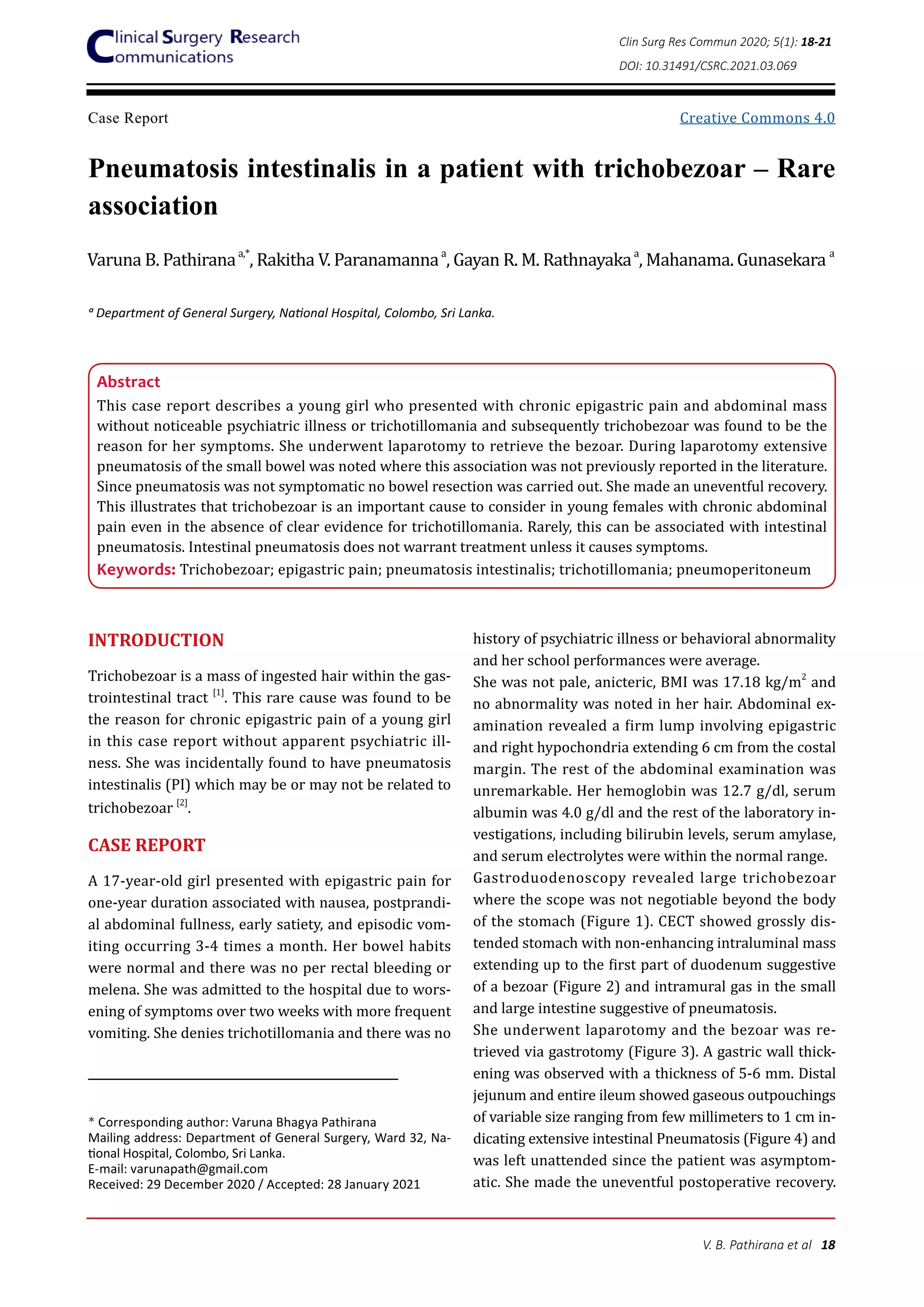 Pneumatosis intestinalis in a patient with trichobezoar – rare ...