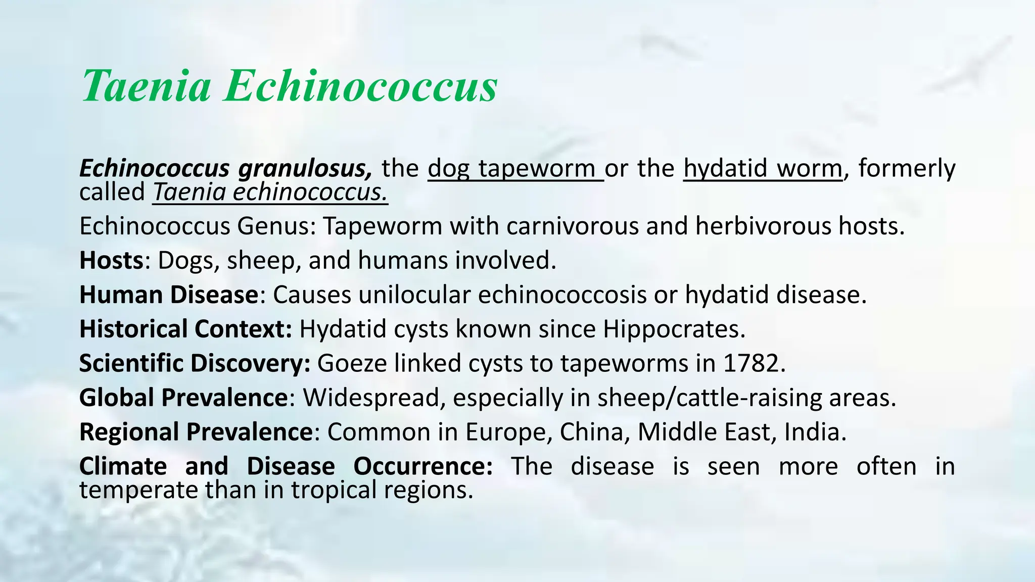 Parasites - Pneumocystis carinii, Taenia Echinococcus, Hymenolepis nana ...