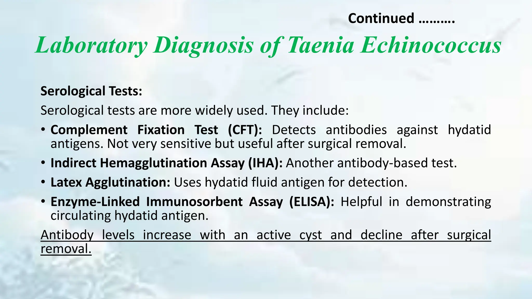 Parasites - Pneumocystis carinii, Taenia Echinococcus, Hymenolepis nana ...