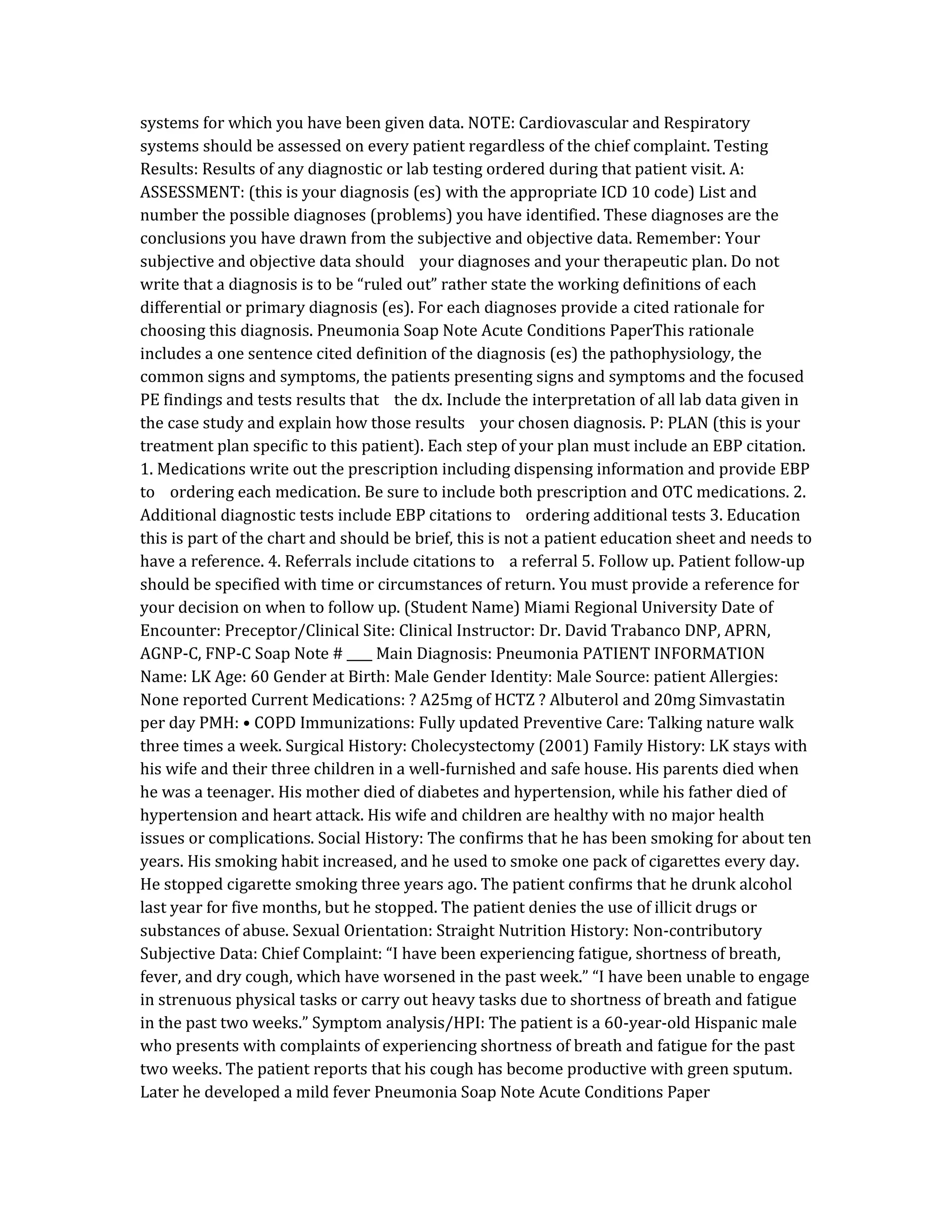 Pneumonia Soap Note Acute Conditions Paper.pdf | Lung and Respiratory ...