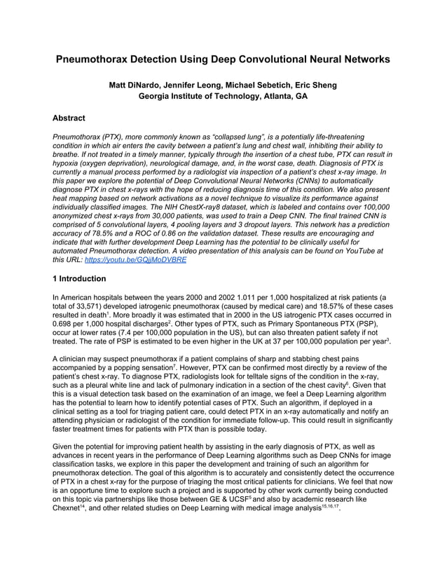 Pneumothorax Detection Using Deep Convolutional Neural Networks | PDF