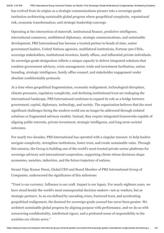PNI News S Vijay Kumar Durai. PRS International Group Cements Position ...
