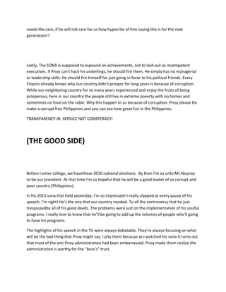 P noy 2013 sona reaction paper | DOCX
