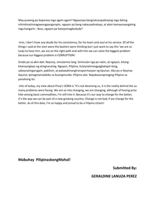 P noy 2013 sona reaction paper | DOCX