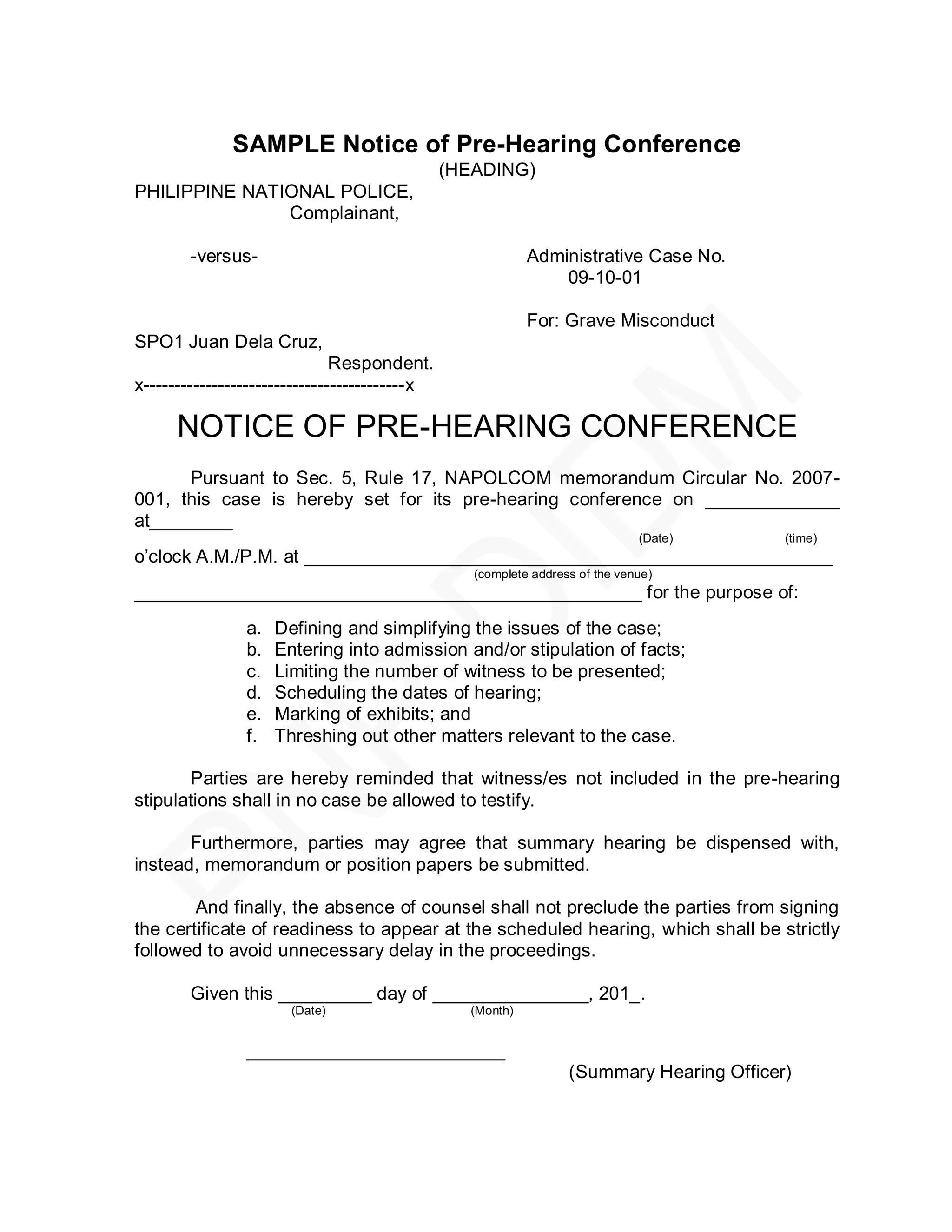 Pnp pre charge evaluation and summary hearing guide | PDF