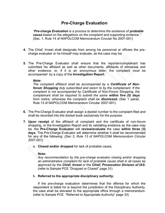 Pnp pre charge evaluation and summary hearing guide | PDF | Law