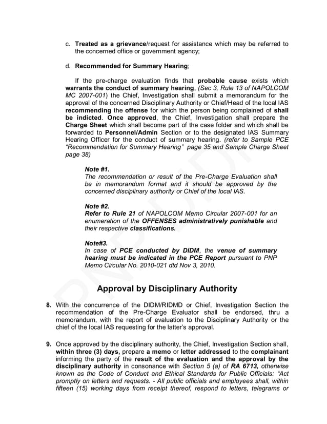 Pnp pre charge evaluation and summary hearing guide | PDF | Law