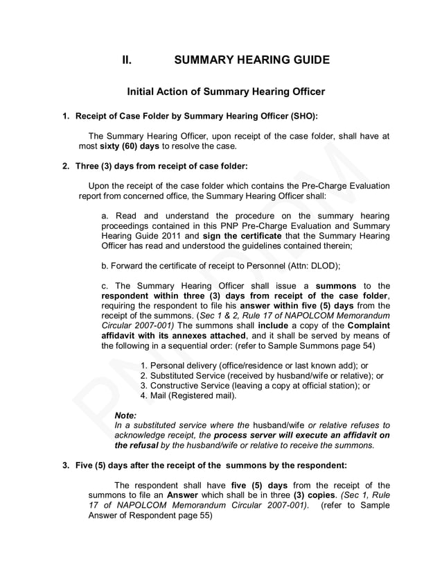 Pnp pre charge evaluation and summary hearing guide | PDF | Law