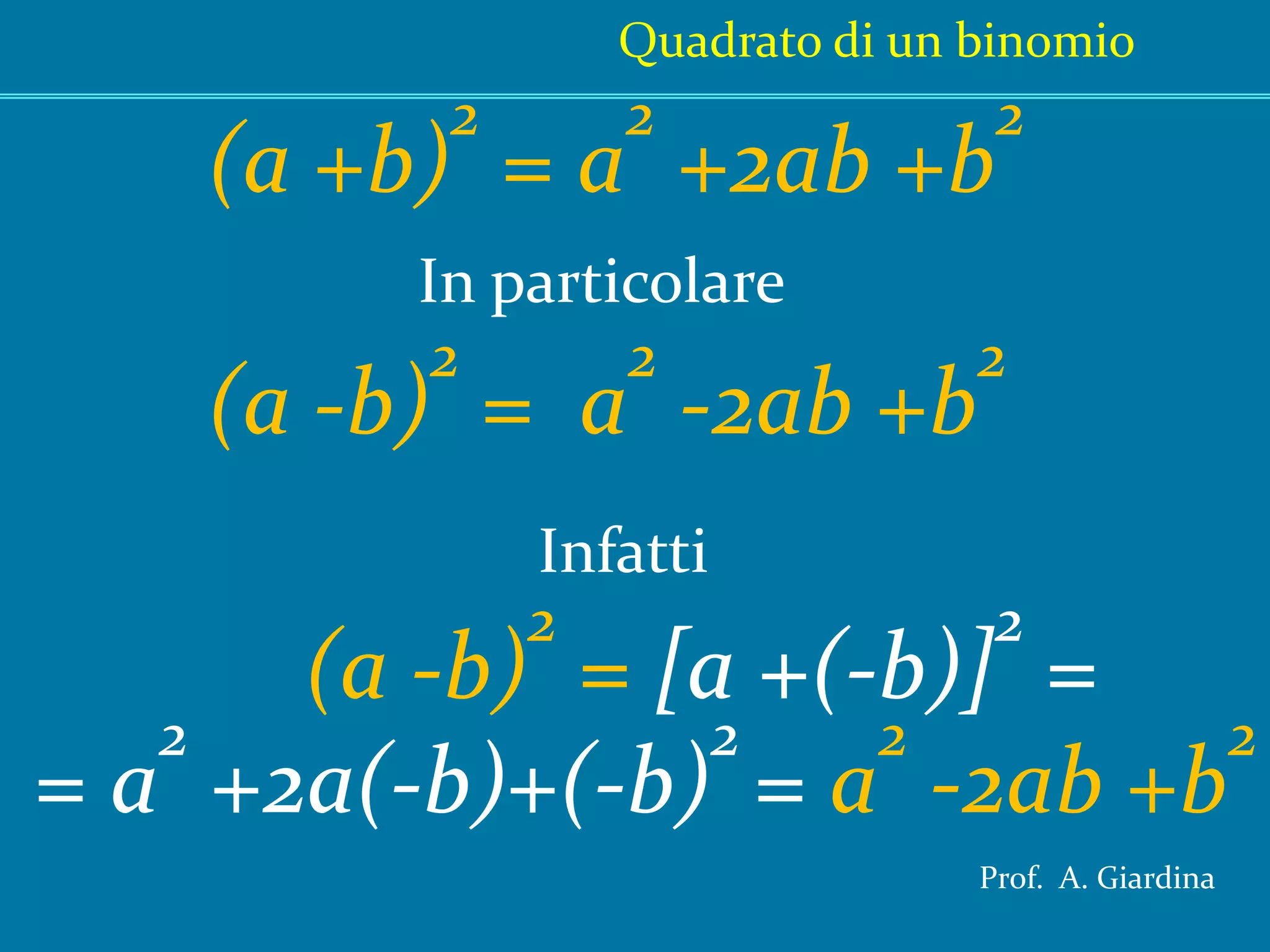 Il quadrato di binomio | PPT