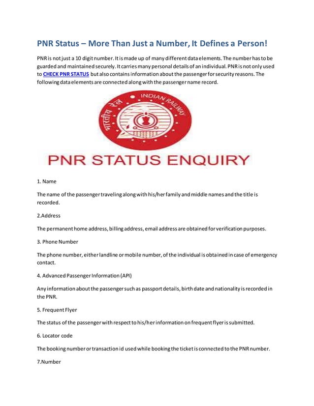 Pnr status | PDF