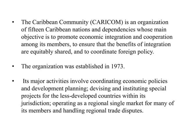 CARICOM - Caribbean Community | PPTX | Political Issues & policy | Politics