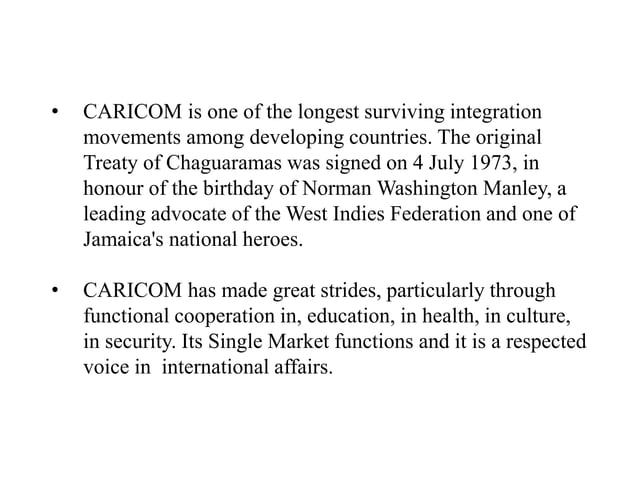 CARICOM - Caribbean Community | PPTX | Political Issues & policy | Politics