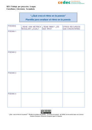Plantilla para analizar el ritmo en la poesia | DOC