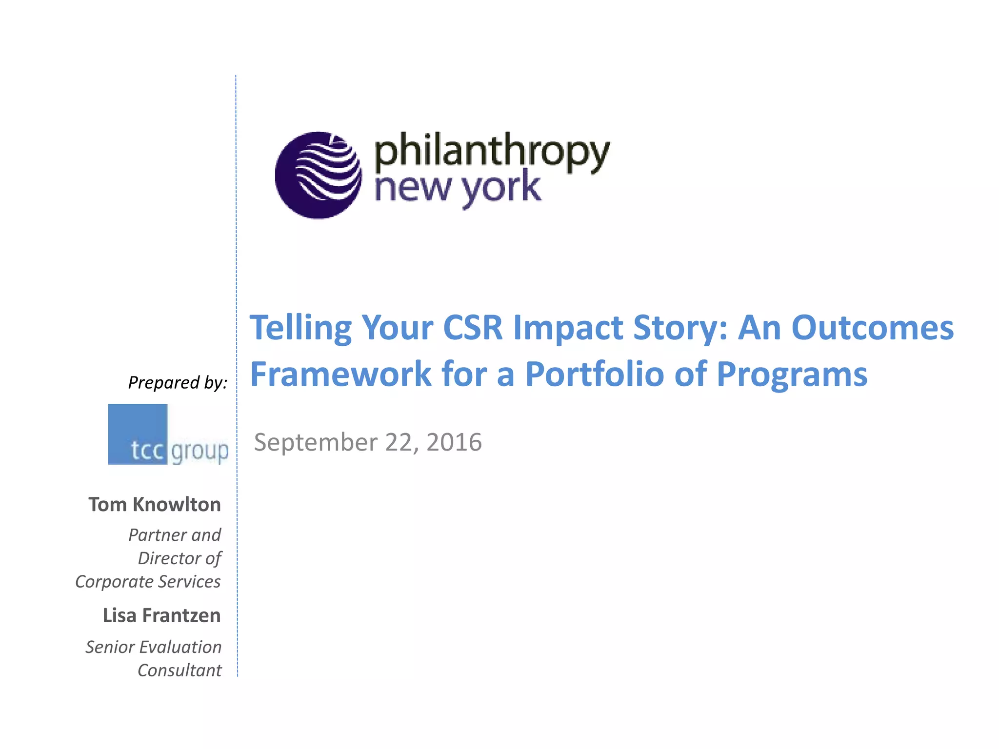 Telling Your CSR Impact Story: An Outcomes Framework for a Portfolio of ...