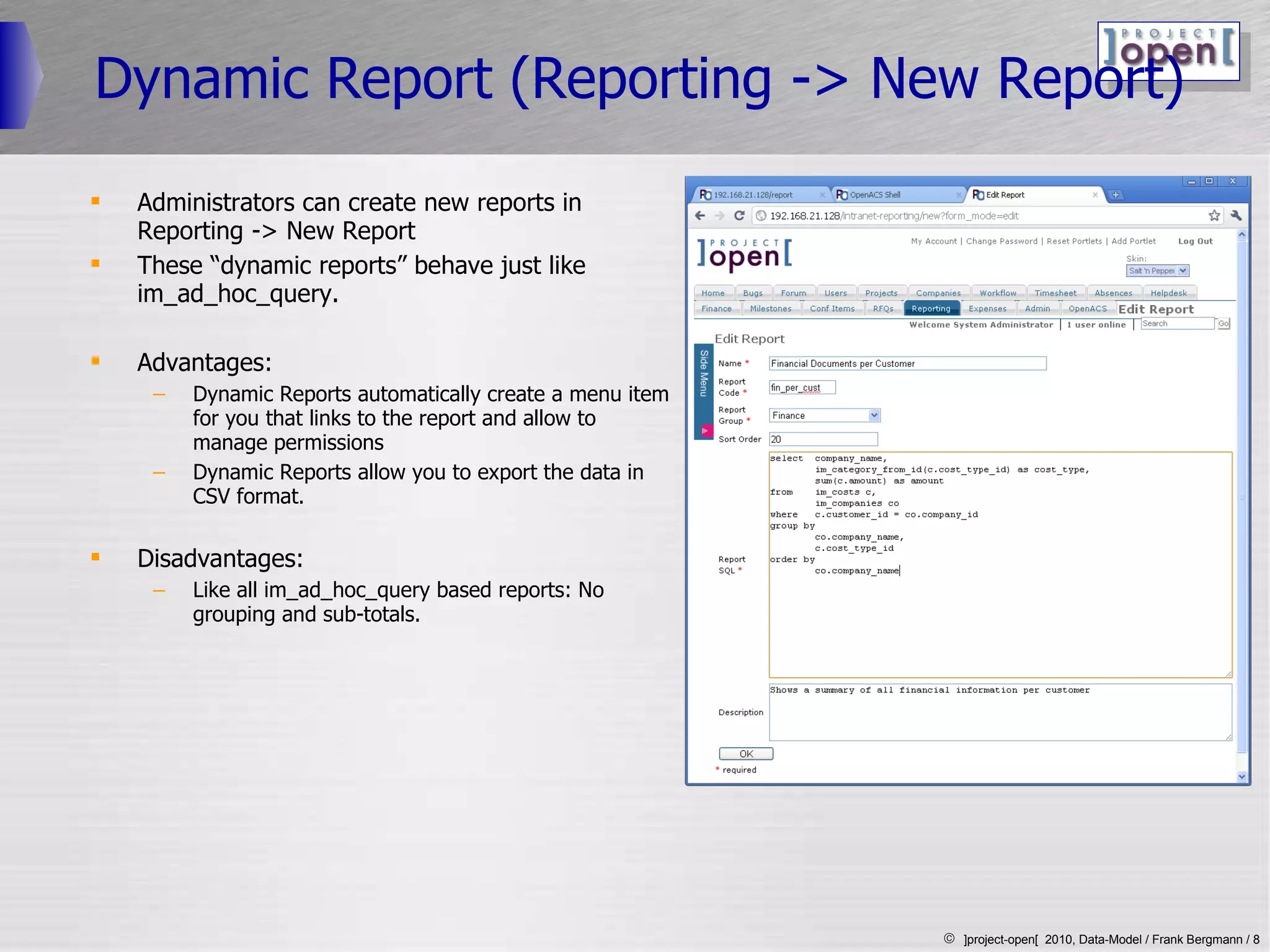 ]project-open[ Reporting & Indicators Options | PPT