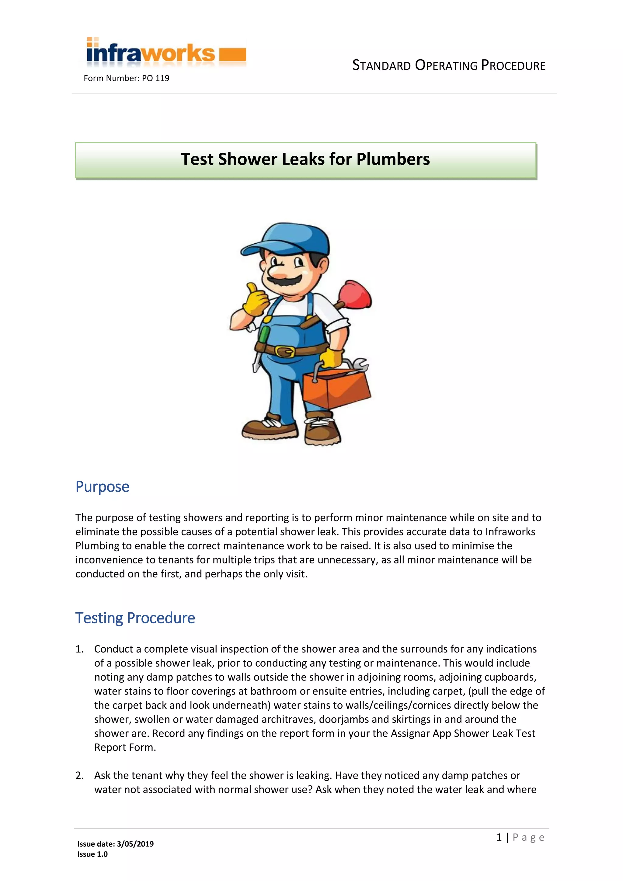 PO 119 SOP Testing Shower Leaks for Plumbers | PDF