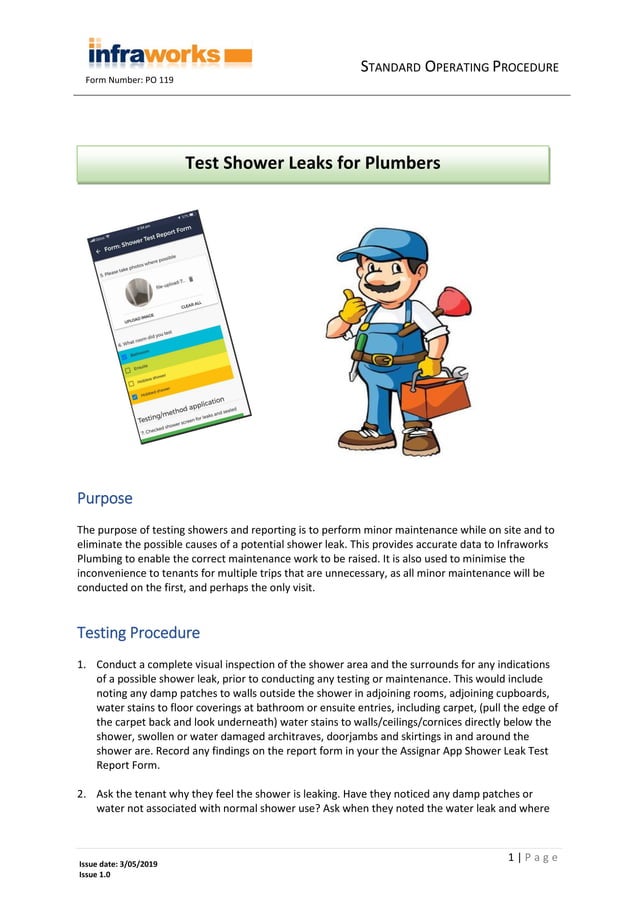 PO 119 SOP Testing Shower Leaks for Plumbers | PDF | Bath and Shower ...
