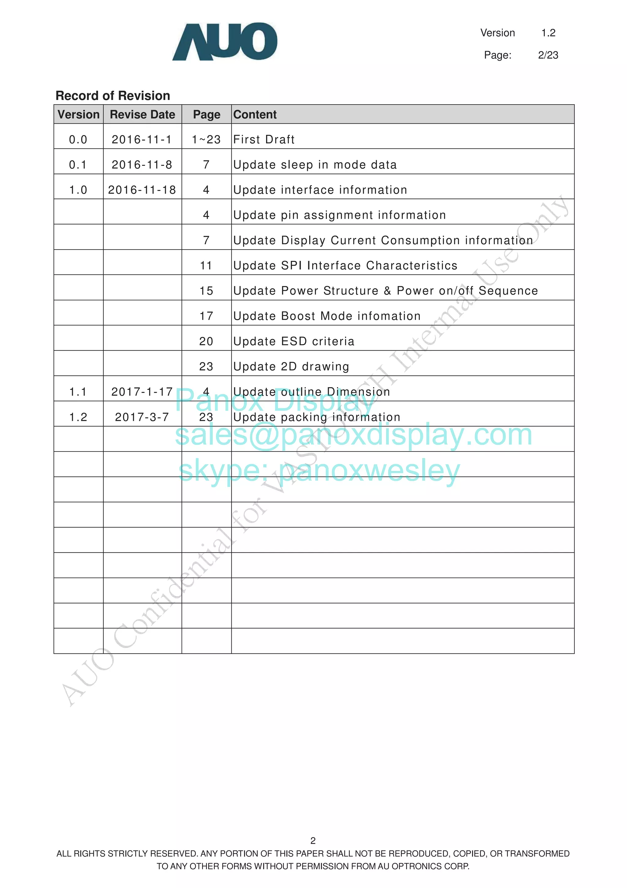 AUO 1.2 inch Amoled Datasheet | PDF