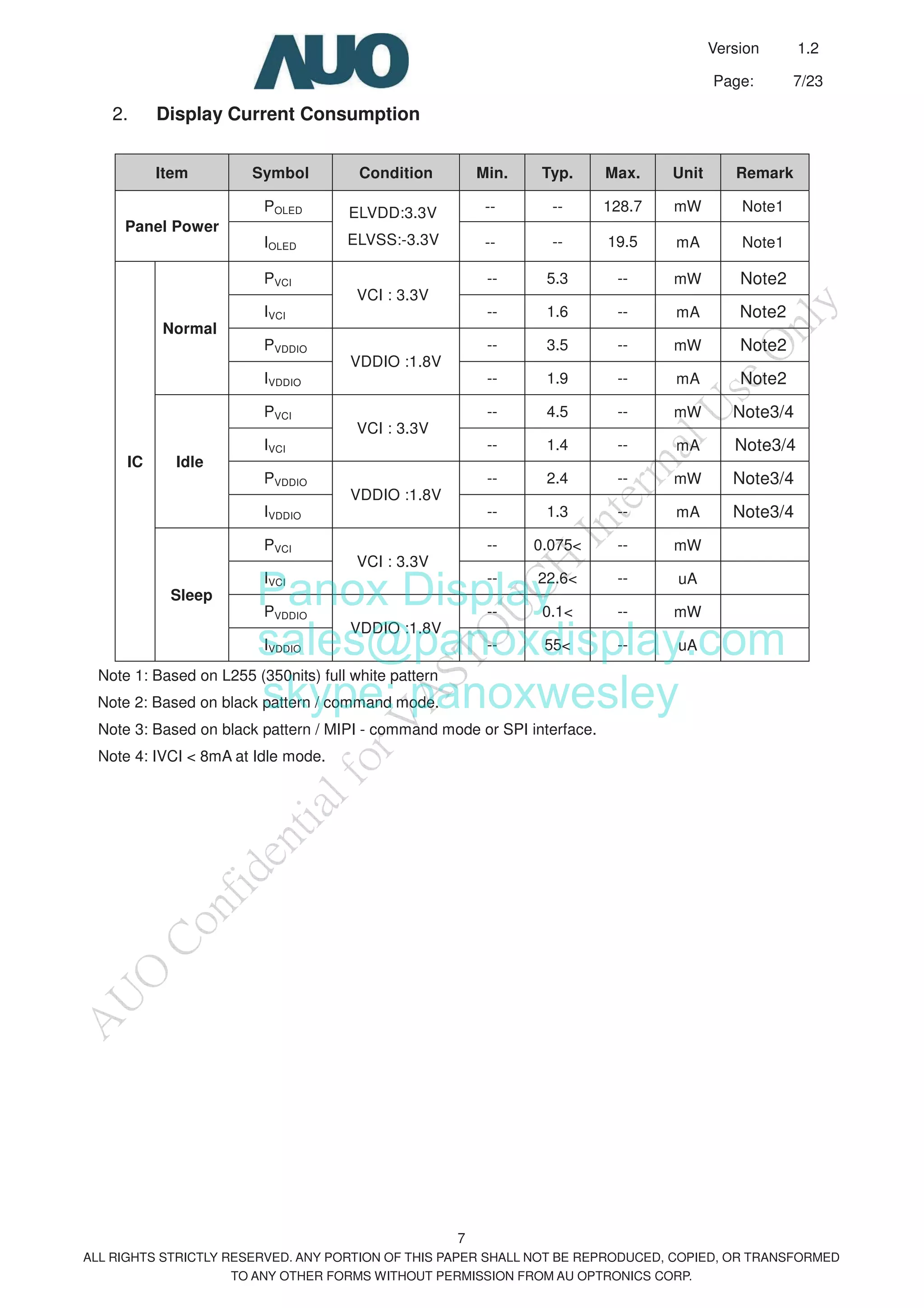 AUO 1.2 inch Amoled Datasheet | PDF