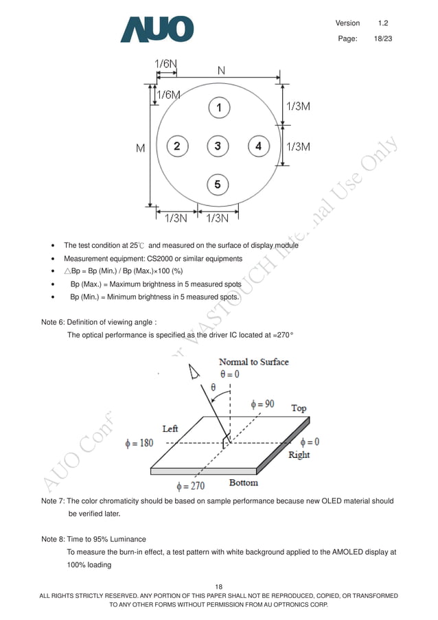 AUO 1.2 inch Amoled Datasheet | PDF