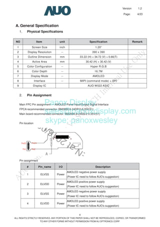 AUO 1.2 inch Amoled Datasheet | PDF