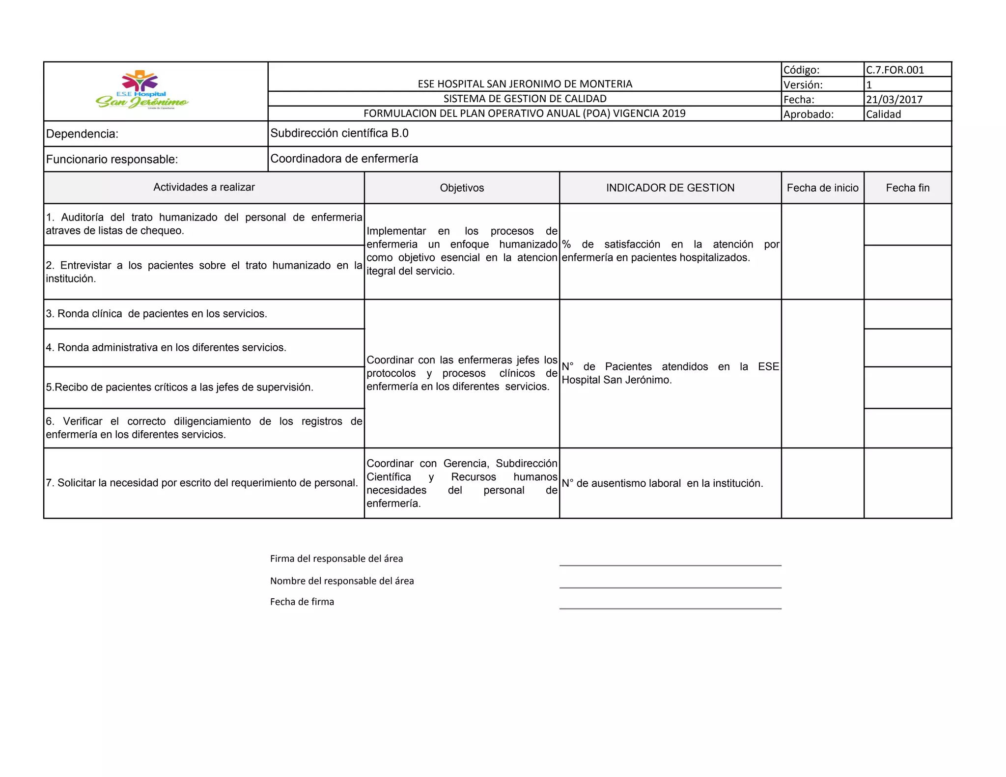 POA enfermería 2019 | PDF